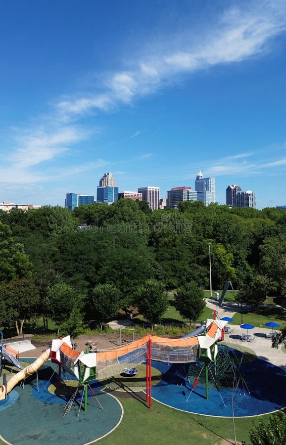 View of Chavis Park in Raleigh, with the City Skyline in the Distance ...