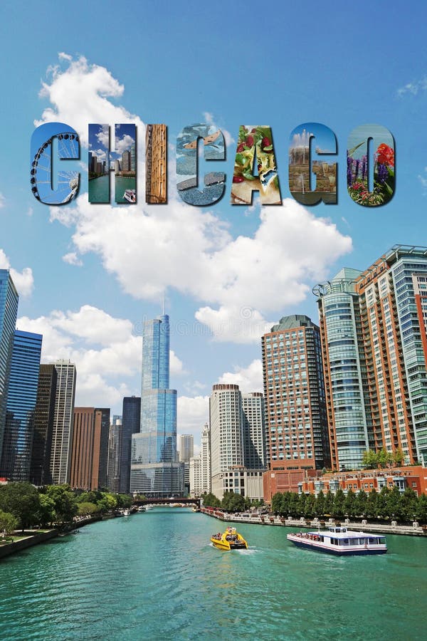 View of the Chicago Skyline and Tour Boats on the Chicago River with ...