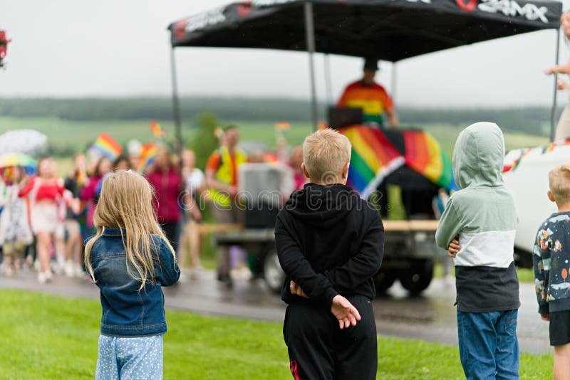 View of Children Attending the Pride Parade in Tynset, Norway Stock ...