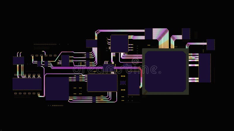 View of the Chip and Data Flow Animation in Cyberpunk Colors, 3d ...
