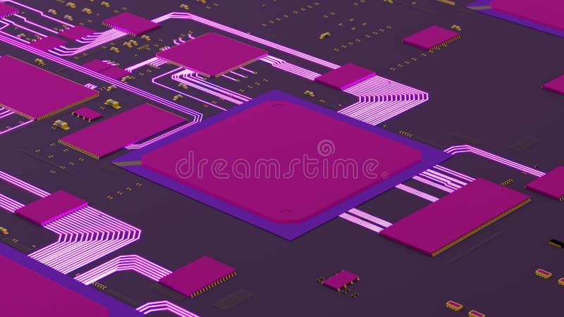 View of the Chip and Data Flow Animation in Cyberpunk Colors, 3d ...