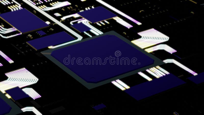 View of the Chip and Data Flow Animation in Cyberpunk Colors, 3d ... View of the Chip and Data Flow Animation in Cyberpunk Colors, 3d ...