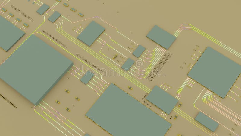 View of the Chip and Data Flow Animation in Pastel Colors, 3d Rendering ...