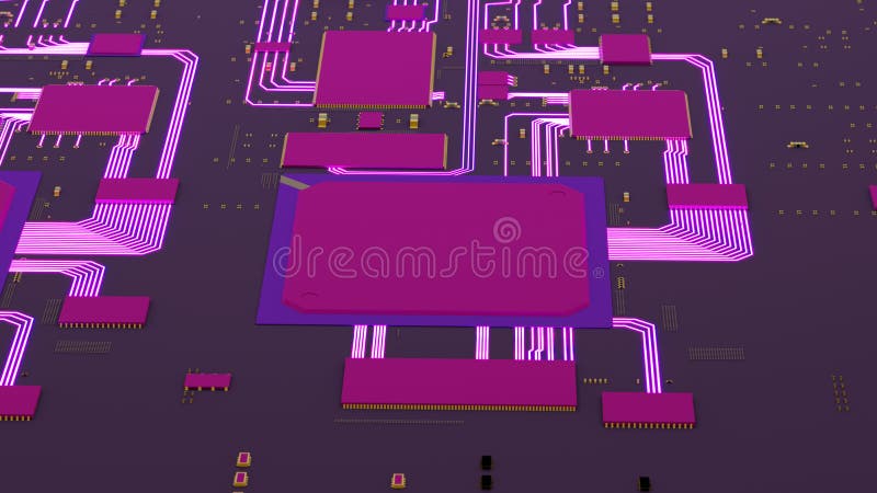 View of the Chip and Data Flow Animation in Cyberpunk Colors, 3d ...