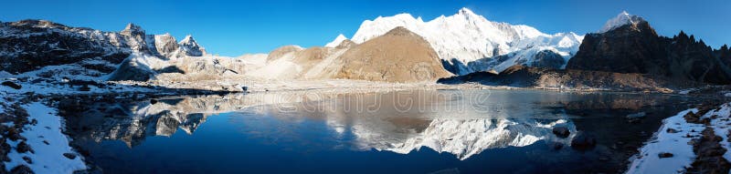 View of Cho Oyu Mirroring in Lake - Nepal Stock Photo - Image of ...