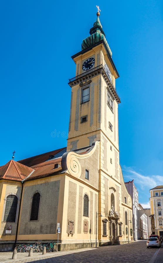 View at the Church in the Streets of Linz in Autria Stock Image - Image ...