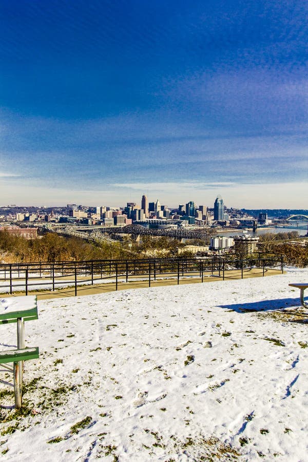 Cincinnati, Ohio Seen after a Light Snow from Devou Park, Kentucky ...