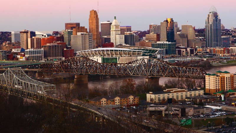 View of the Cincinnati, Ohio Skyline at Sunset Stock Image - Image of ...