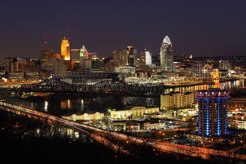 View of the Cincinnati Skyline after Dark Stock Image - Image of ...