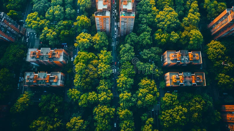 A View of a City from Above of a Forested Area Stock Image - Image of ...