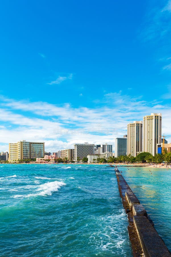 View of the City Beach in Honolulu, Hawaii. Copy Space for Text Stock ...