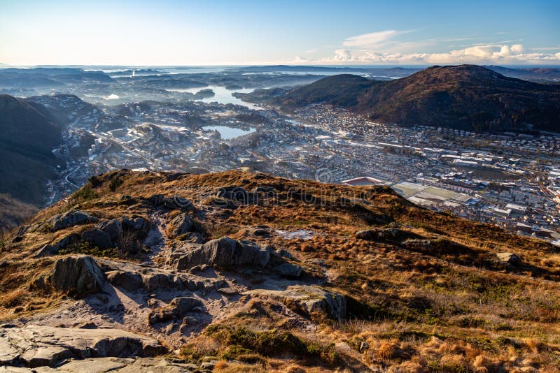View of the City of Bergen from the Mountain of Ulriken Stock Image ...