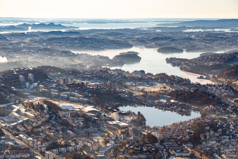 View of the City of Bergen from the Mountain of Ulriken Stock Image ...