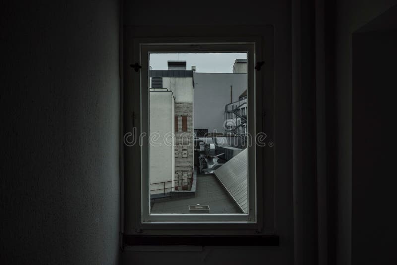 View of the City Buildings through the Window Frame. Stock Image ...