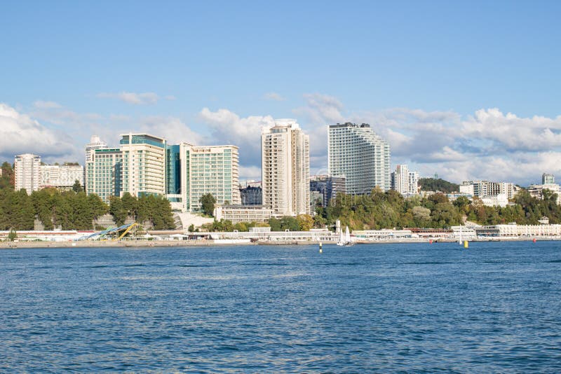 View of the City Coast from the Sea Stock Image - Image of adler ...