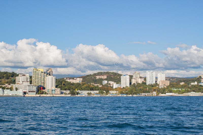 View of the City Coast from the Sea Stock Photo - Image of sand ...