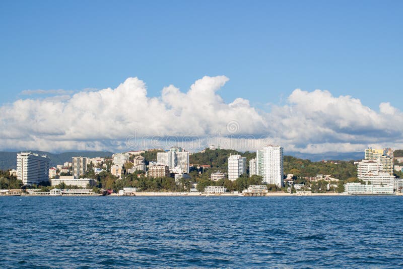 View of the City Coast from the Sea Stock Photo - Image of blue ...
