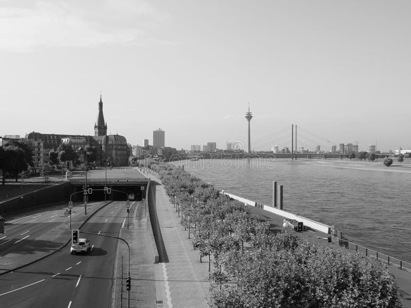View of the City of Duesseldorf, Black and White Stock Image - Image of ...