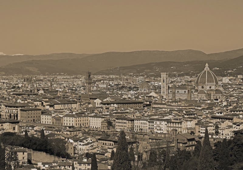 View of the City of Florence with Monuments and Rooftops with an ...