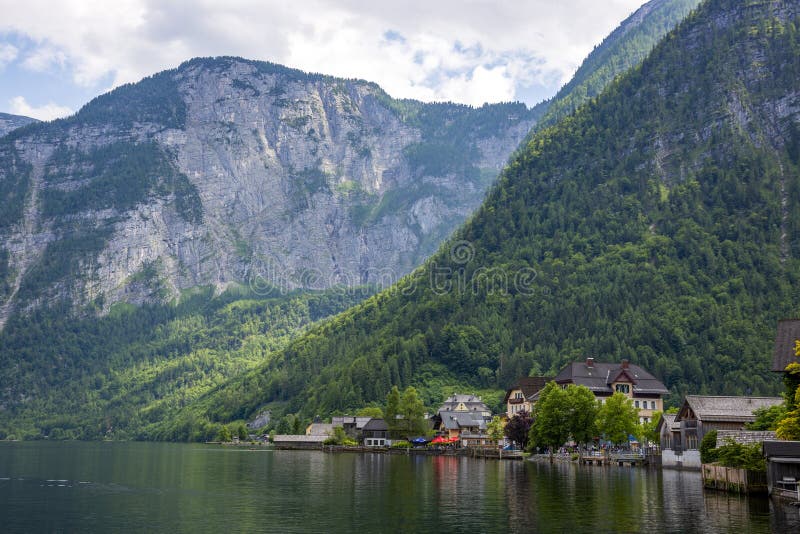 View of the City of Hallstatt and Lake Hallstattersee Stock Image ...