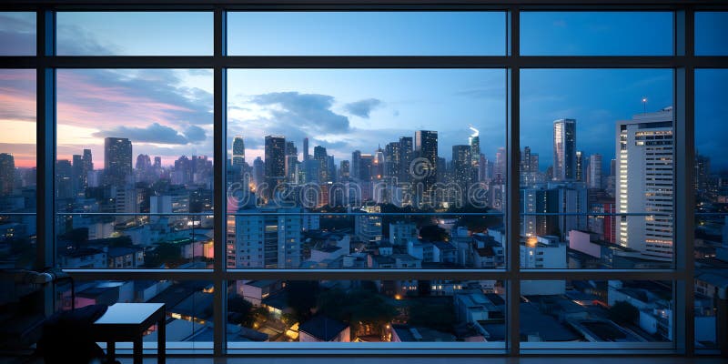 A View of a City from a High Rise Window.Window View from Home Window ...