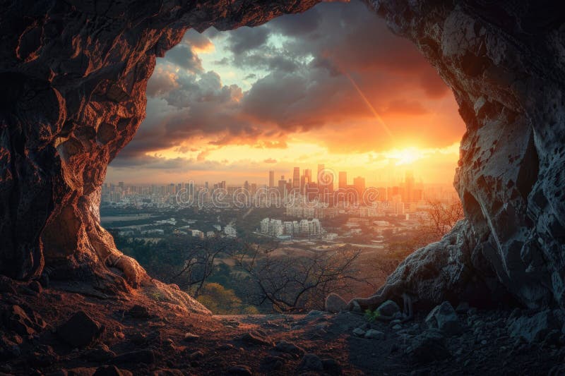 View City Inside Cave Generated Stock Photos - Free & Royalty-Free ...