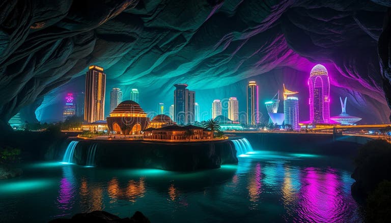 A View of the City from Inside a Cave Generated Stock Illustration ...