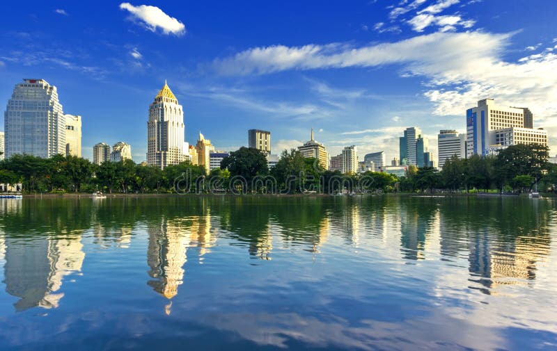 View of the city and lake. stock image. Image of office - 32433635