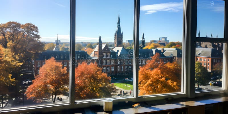 A View of a City from a Large Window.Window View from University Window ...