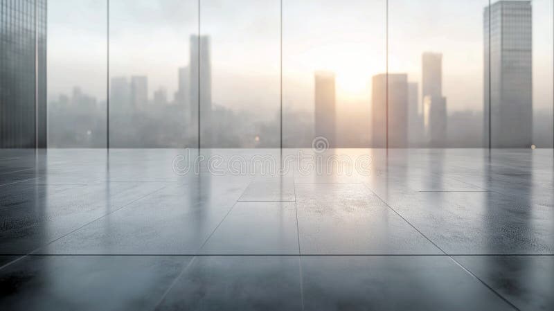 A View of the City through the Large Windows of an Empty Office ...