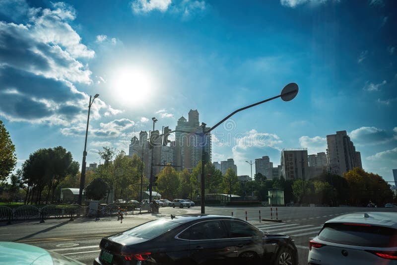 View of the City during Morning Hours from the Moving Car. Editorial ...