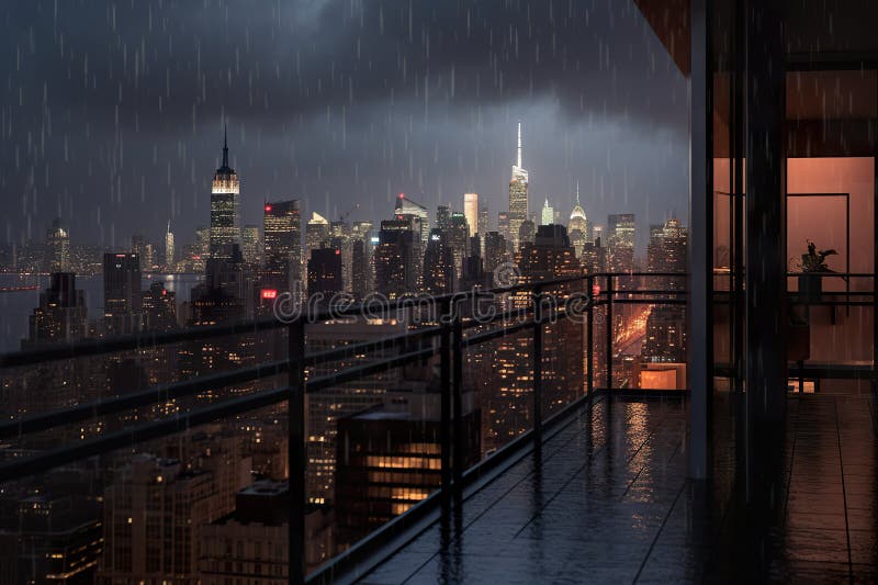 A View of a City at Night from a Balcony. Generative AI Image. Stock ...