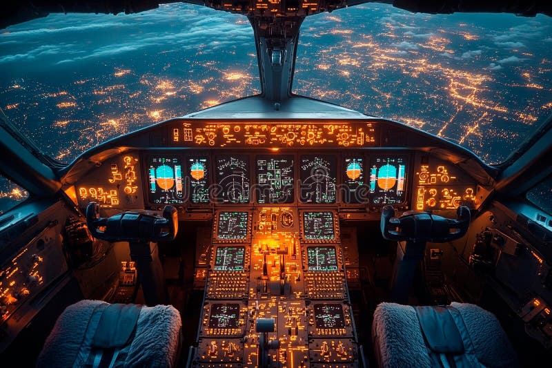 View of the City at Night from the Boeing Cockpit. Stock Illustration ...
