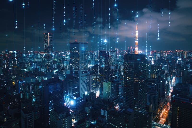 A View of a City at Night from a High-rise Building Stock Image - Image ...