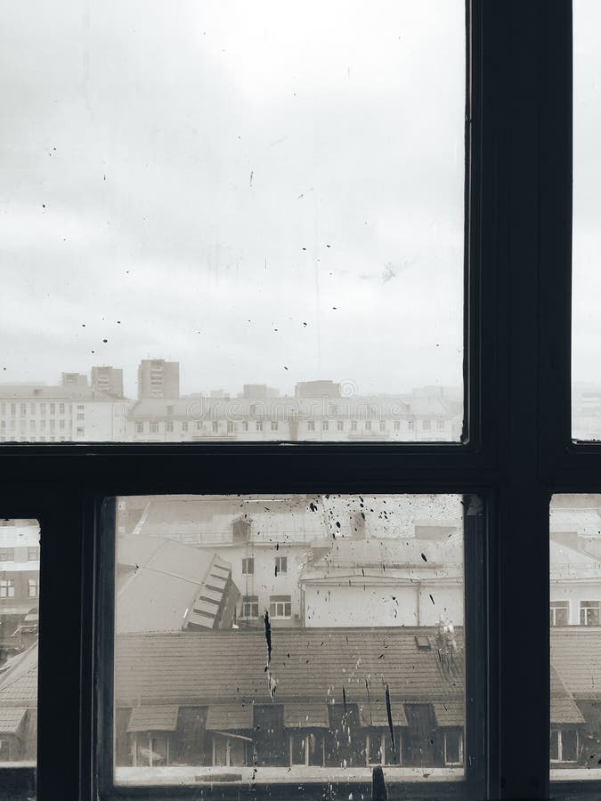 View of the City through the Old Wooden Window Frames Stock Image ...