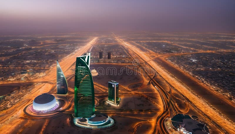 A View of the City of Riyadh Stock Illustration - Illustration of night ...