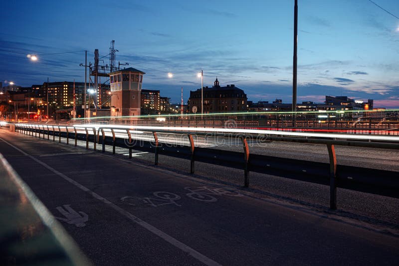 View of a City Road at Night Stock Image - Image of bridge, surface ...
