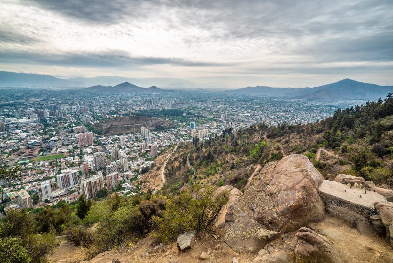 View of the City of Santiago De Chile from Mount San Cristobal Stock ...