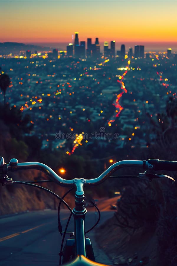 A View of a City Skyline from a Bike on a Road Stock Image - Image of ...