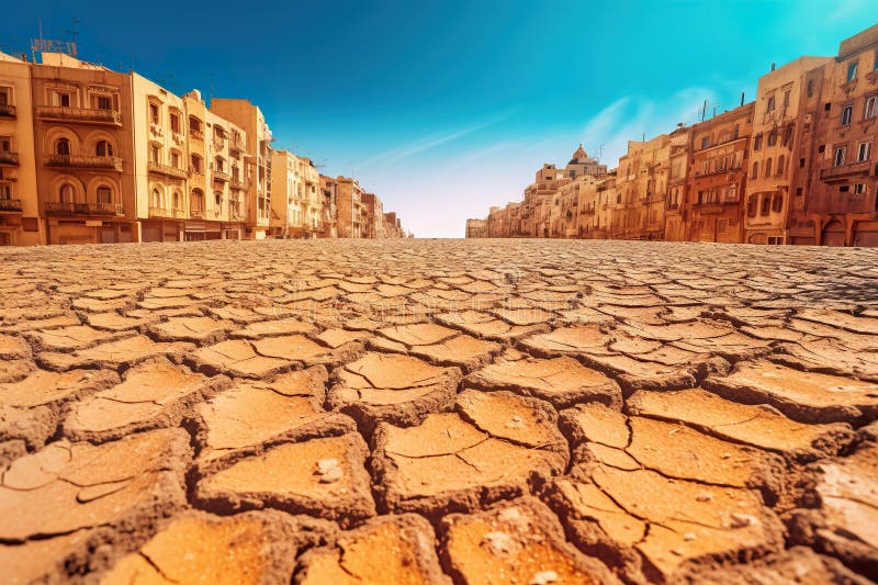 A View of a City Street with Cracked Earth. Generative AI Image. Stock ...