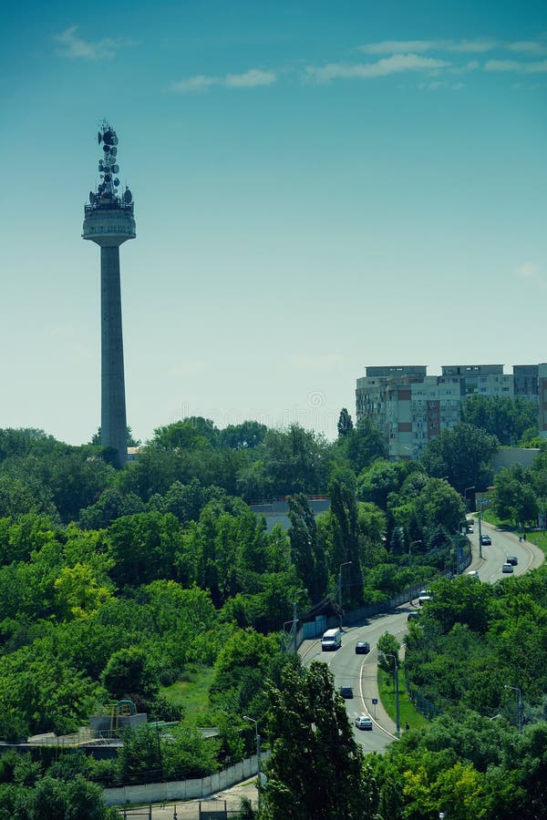 View City in Summer with a Tower in Background Editorial Stock Image ...