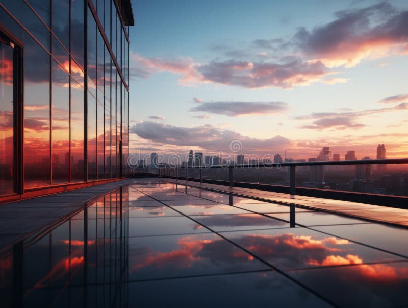 A View of the City at Sunset from the Roof of a Building Stock ...