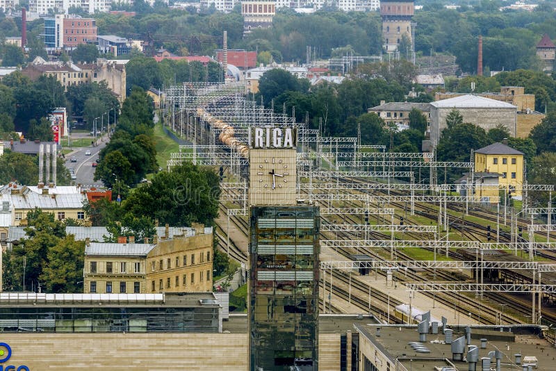 View of the City and the Train Station in Riga from a Height. Editorial ...