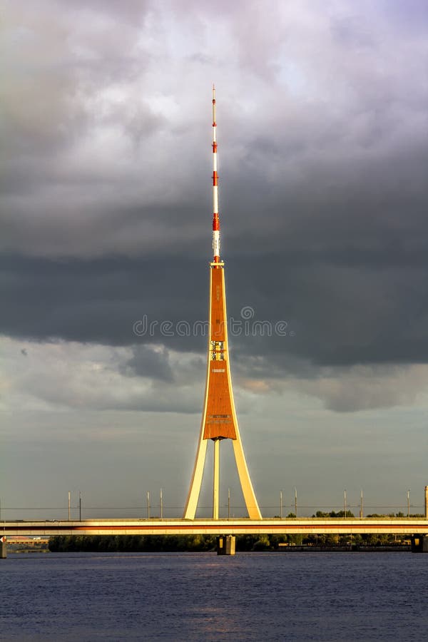 The View of the City and TV Tower in Riga . Stock Image - Image of ...