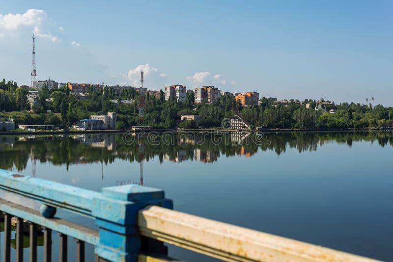 View of the City Waterfront on the River from the Bridge Stock Photo ...