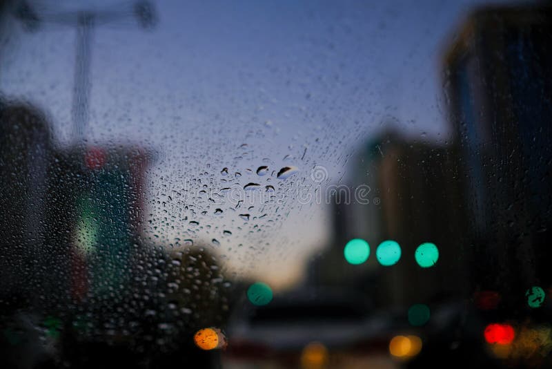 View of a City from the Window of the Car during Rain Stock Image ...