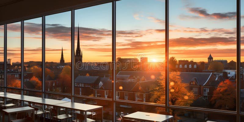 A View of a City from a Window at Sunset.Window View from University ...