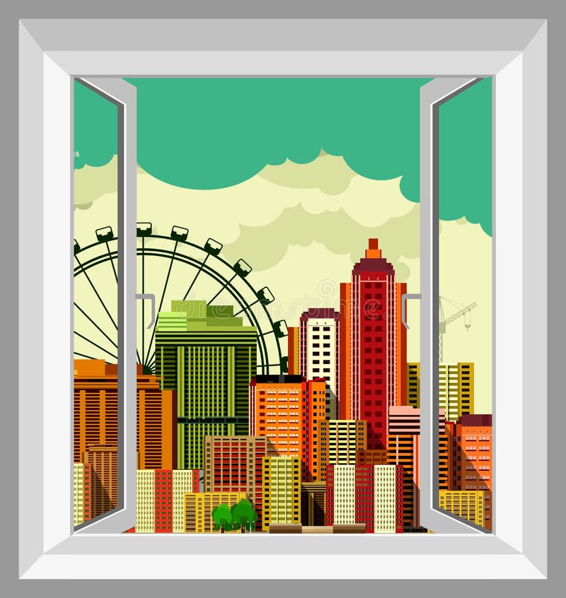 View of the City from Window Stock Vector - Illustration of concept ...