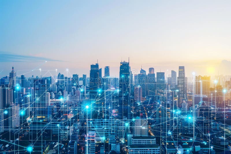 View of a Cityscape with a Complex Network of Interconnected Lines and ...