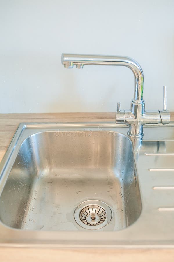 View of a Clean Sink, Drain and Running Water. Kitchen Sink, Clean and ...
